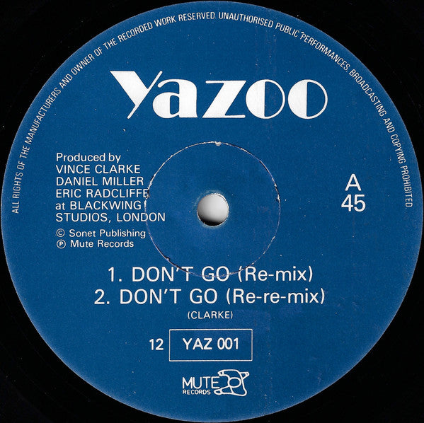 Buy Yazoo : Don't Go (Re-Mixes) (12", Single) online for the lowest price at Strummer Room Records