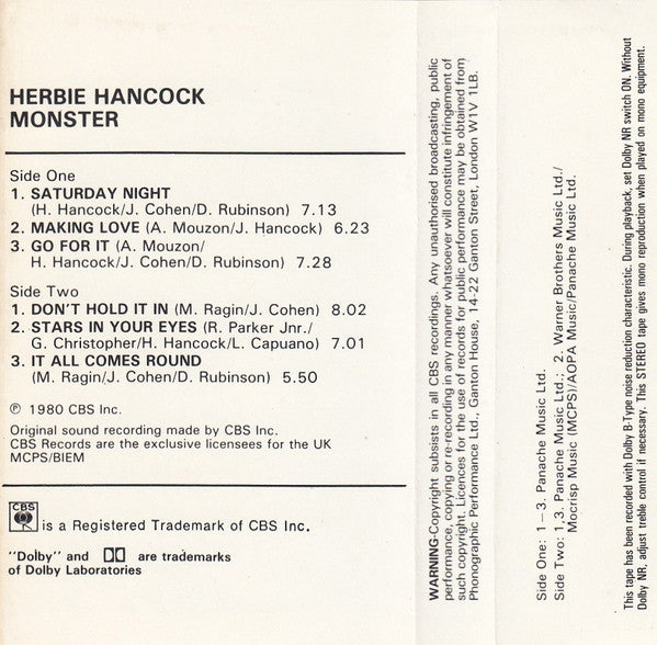 Buy Herbie Hancock : Monster (Cass, Album) online for the lowest price at Strummer Room Records