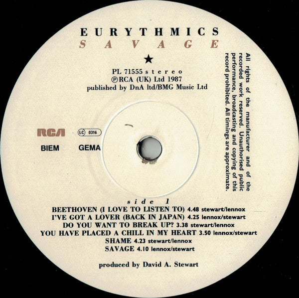Buy Eurythmics : Savage (LP, Album) online for the lowest price at ...