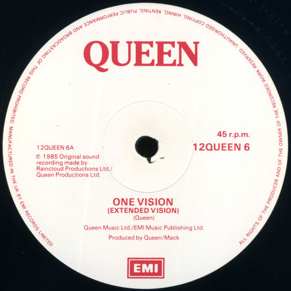 Buy Queen : One Vision (Extended Vision) (12", Single, Red) online for ...