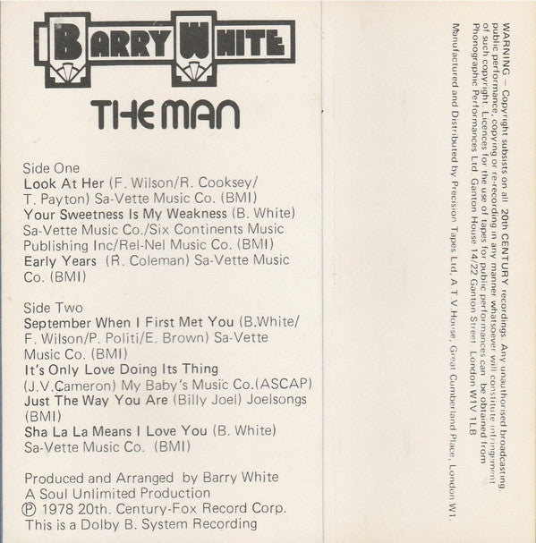 Buy Barry White : Barry White The Man (Cass, Album) online for the ...