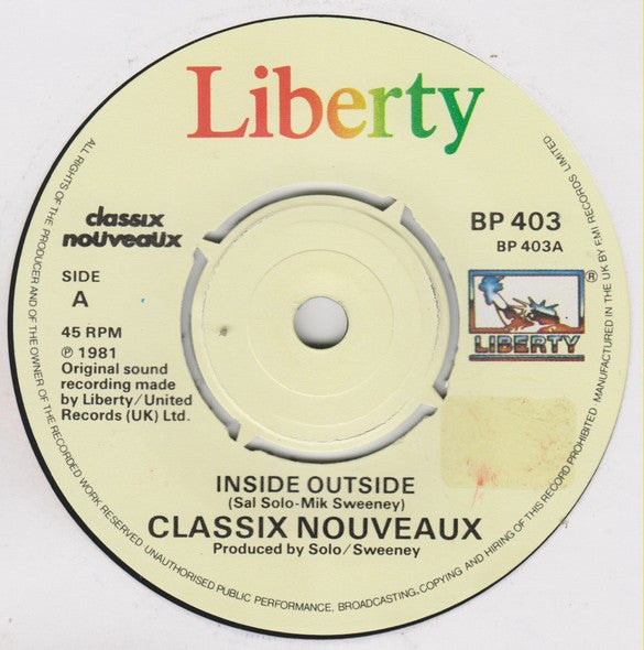 Buy Classix Nouveaux : Inside Outside (7", Single, Pus) online for the ...