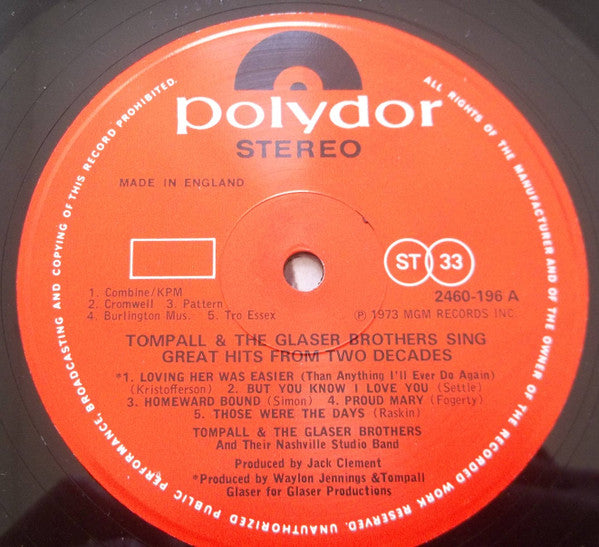 Buy Tompall Glaser & The Glaser Brothers : Great Hits From Two Decades ...