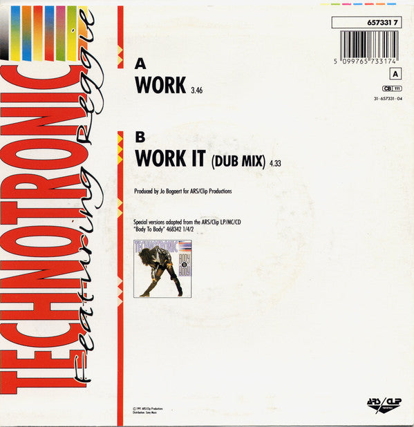 Buy Technotronic Featuring Reggie : Work (7", Single) online for the ...